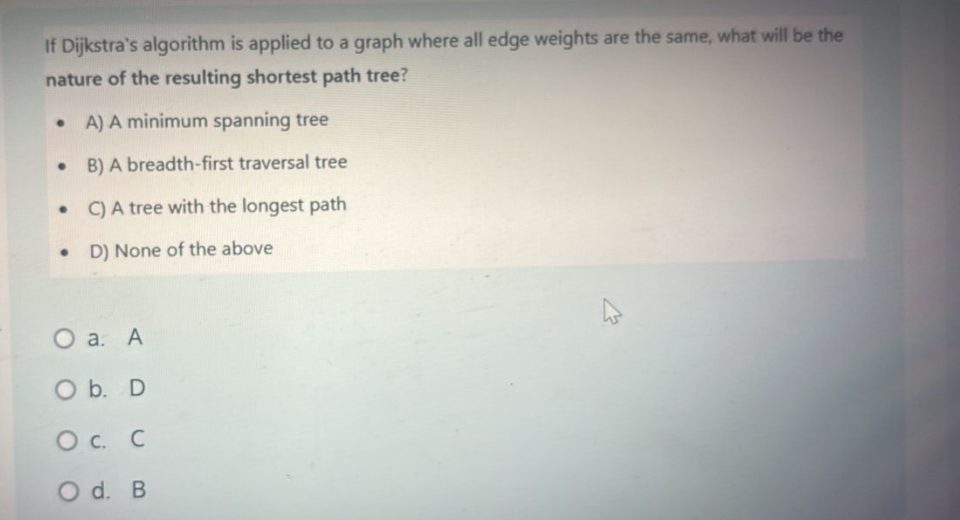 If Dijkstras Algorithm Is Applied To A Graph Where All Edge Weights Are The Same What Will Be