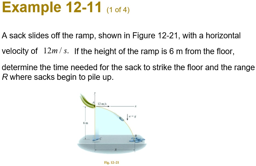 SOLVED: Example 12-11 (1 of 4) A sack slides off the ramp, shown in ...