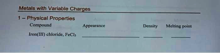 metals with variable charges 1 physical properties compound appearance ...