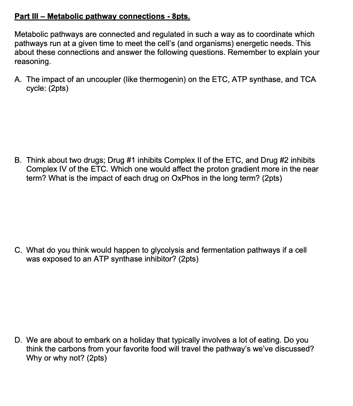 SOLVED: Part III - Metabolic pathway connections - 8pts. Metabolic ...