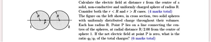 Calculate the electric field at distance r from the centre of a solid, non-conductive and ...