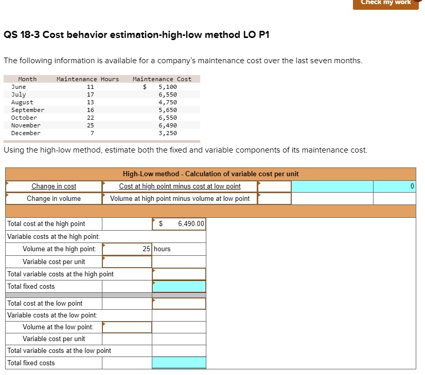SOLVED: QS 18-3 Cost Behavior Estimation - High-Low Method LO P1 The following information is ...