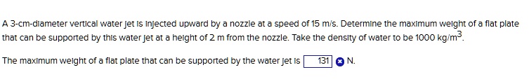 a 3 cm diameter vertical water jet is injected upward by a nozzle at a ...
