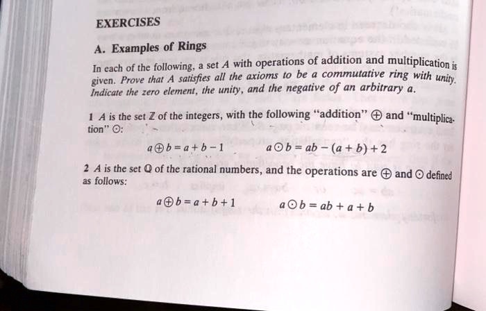SOLVED: Text: EXERCISES Examples of Rings set with operations of ...