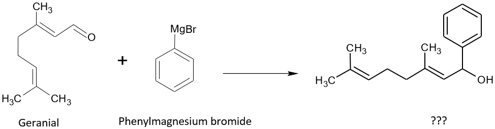 SOLVED: MgBr OH H3C Geranial Phenylmagnesium bromide ??? CH3 CH3 CH3 CH3