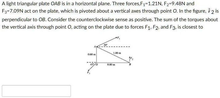 [GET ANSWER] A light triangular plate OAB is in a horizontal plane ...