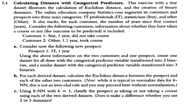 SOLVED: Calculating Distance with Categorical Predictors. This exercise with a tiny dataset ...