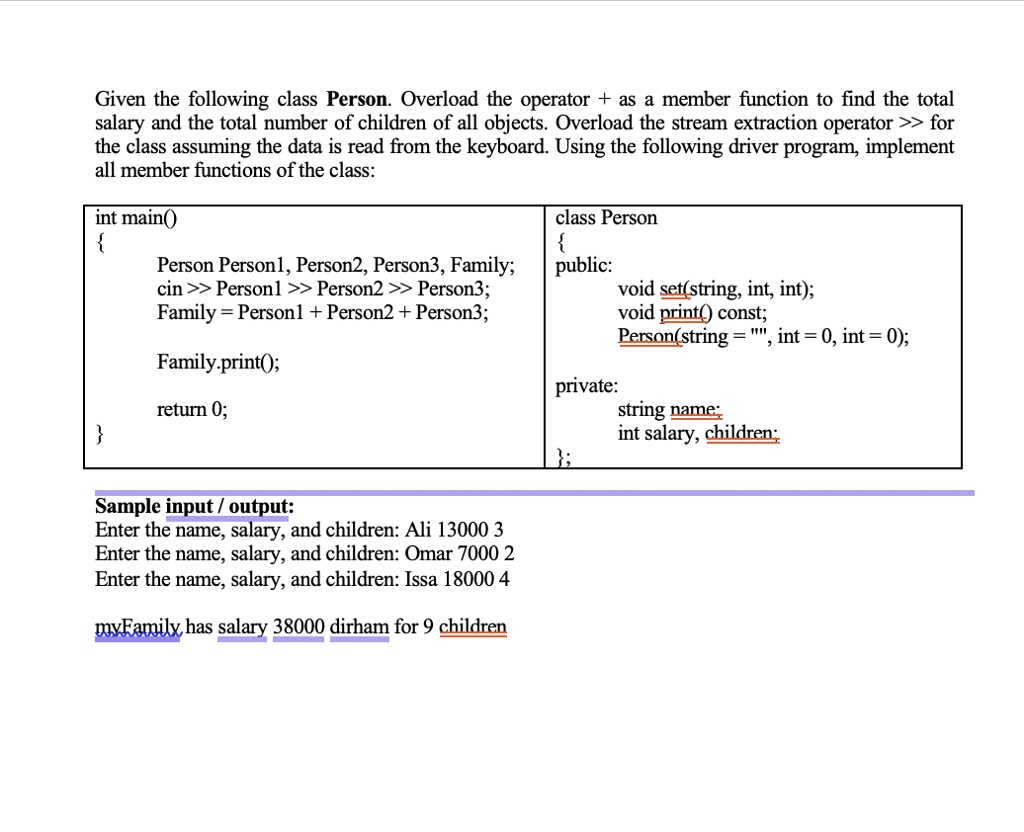 Solved Texts Given The Following Class Person Overload The Operator As A Member Function To