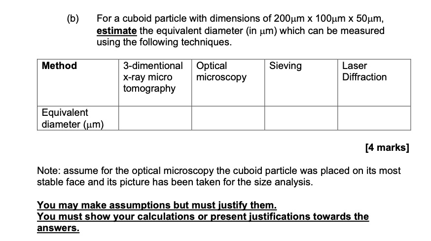 SOLVED: For a cuboid particle with dimensions of 200um X 100um X 50um ...