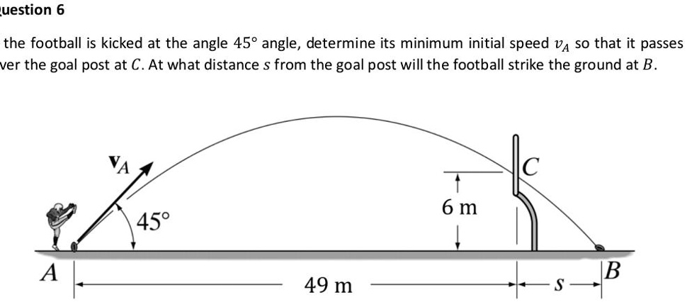 Question 6 the football is kicked at the angle 45° angle, determine its ...