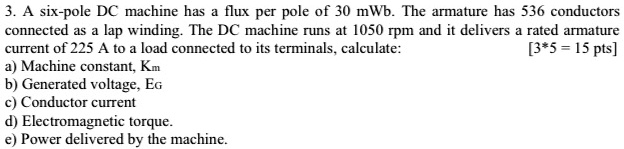 SOLVED: A six-pole DC machine has a flux per pole of 30 mWb. The ...