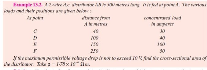 SOLVED: Example 13.2. A 2-wire d.c. distributor A B is 300 metres long ...