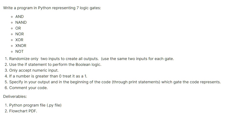 Solved Write A Program In Python Representing 7 Logic Gates And Nand Or Nor Xor Xnor And