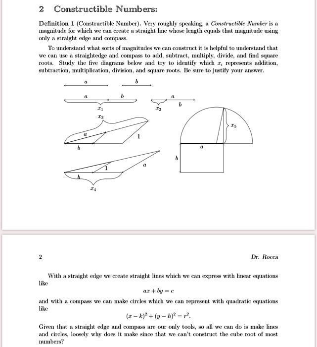SOLVED: Constructible Numbers: Caluiton (Coustructible Numuber). Very roughly speaking ...
