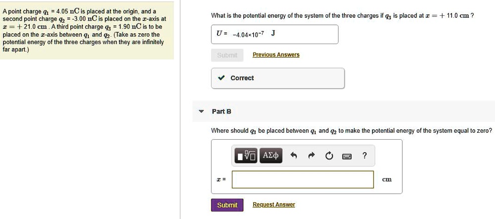 SOLVED: Apoint charge 4.05 nC is placed at the origin , and second point charge 3.00 nC is ...