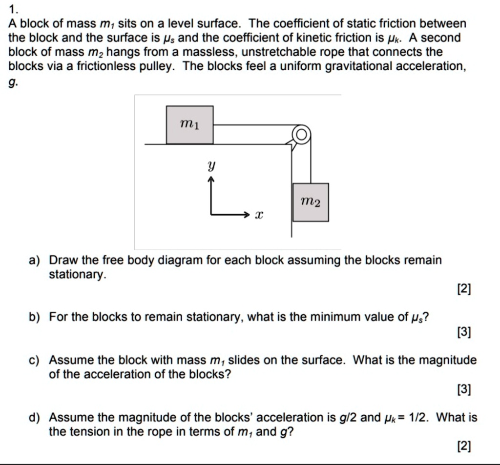 1 a block of mass m sits on a level surface the coefficient of static friction between the block ...
