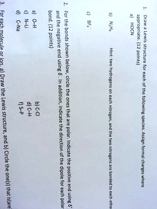 SOLVED: 1. Draw a Lewis structure for each of the following species ...