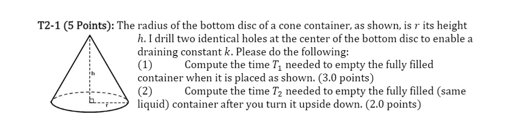 SOLVED: T2-1 (5 Points): The radius ofthe bottom disc ofa cone ...