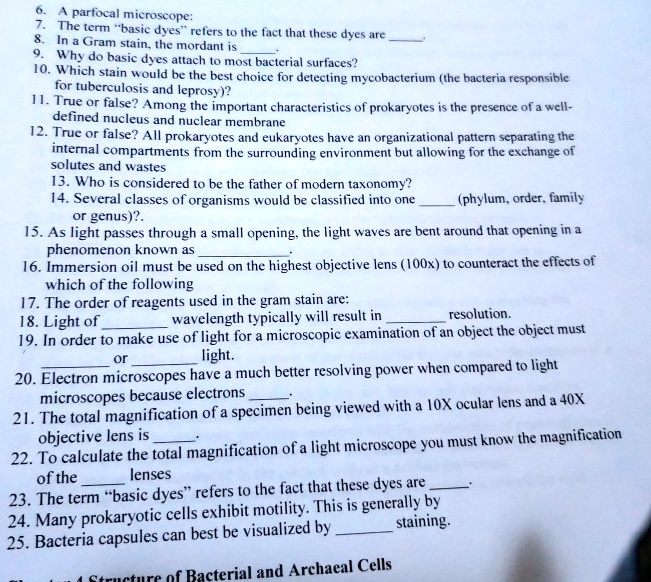 SOLVED: Parfocal microscope: The term "basic dyes refers to the fact ...
