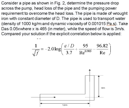 SOLVED: Consider a pipe as shown in Fig. 2, determine the pressure drop ...