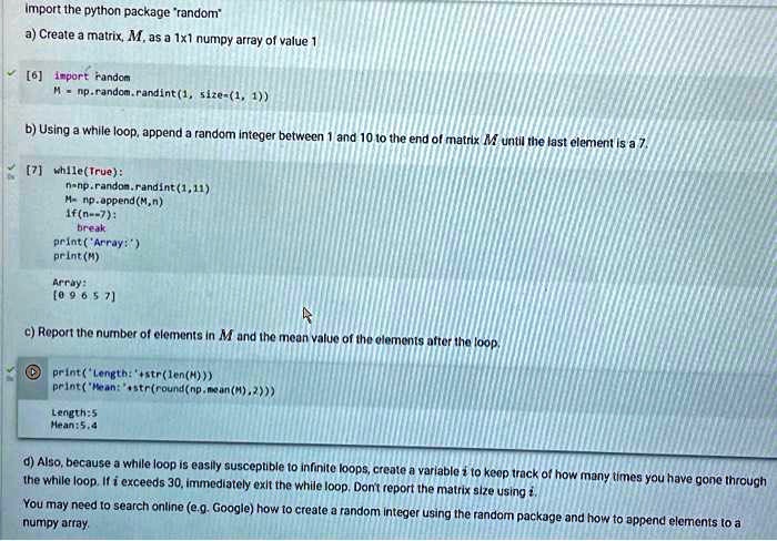 Solved Import The Python Package Random Create A Matrix M As A 1x1 Numpy Array Value Use
