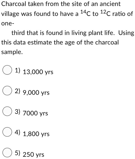 charcoal taken from the site of an ancient village was found to have a ...