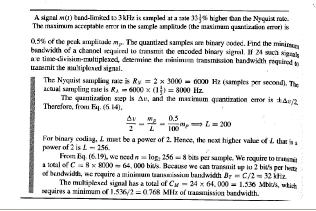 A signal m(t) band-limited to 3 kHz is sampled at a rate 33(1)/(3)% higher than the Nyquist rate ...