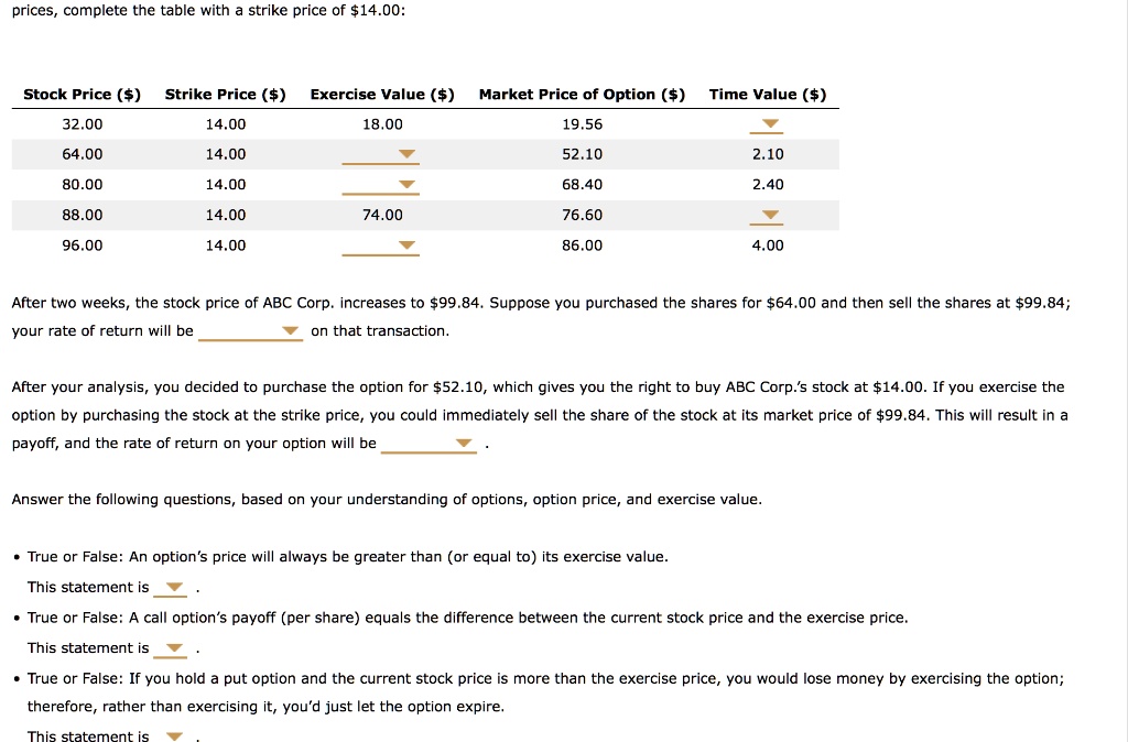 The following table presents the data on ABC Corp.'s call options at ...