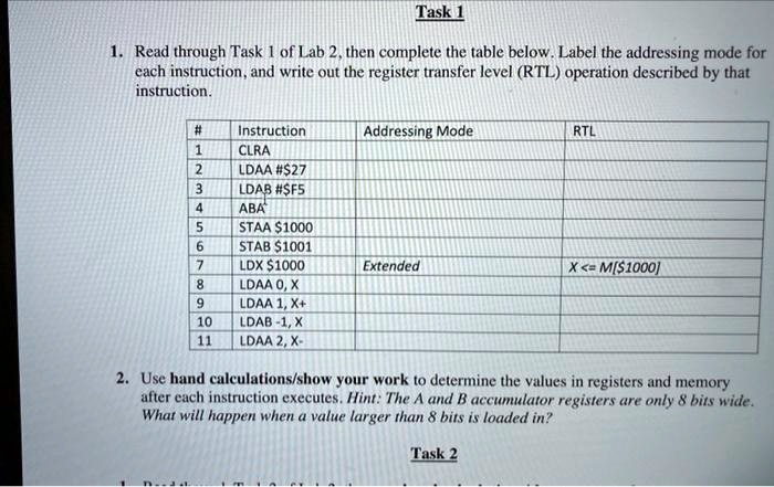 Task 1 1. Read through Task 1 of Lab 2, then complete the table below ...