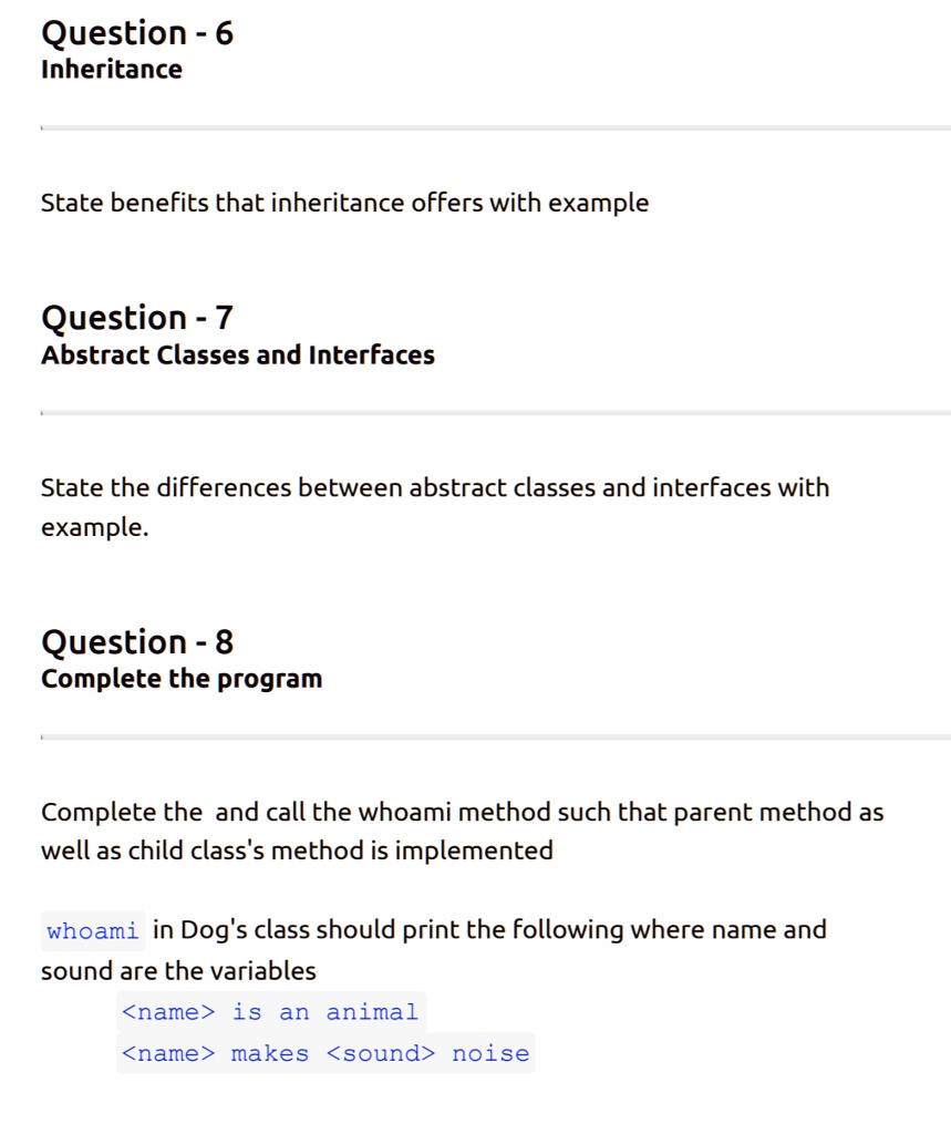 SOLVED: Question 6: Inheritance State the benefits that inheritance offers with examples ...