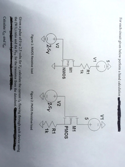 Solved Calculate Vos And Vov Figure 1 Nmos Resistive Load 2 5v V2 1 M1 S For Each Circuit