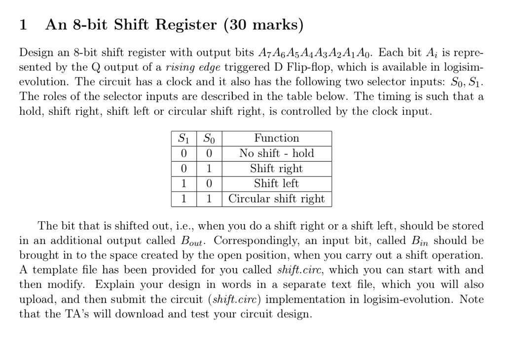 SOLVED: An 8-bit Shift Register (30 marks) Presented by the Q output of a rising edge-triggered ...