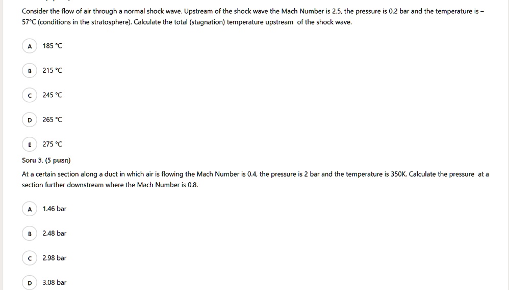 SOLVED: Consider the flow of air through a normal shock wave.Upstream of the shock wave the Mach ...