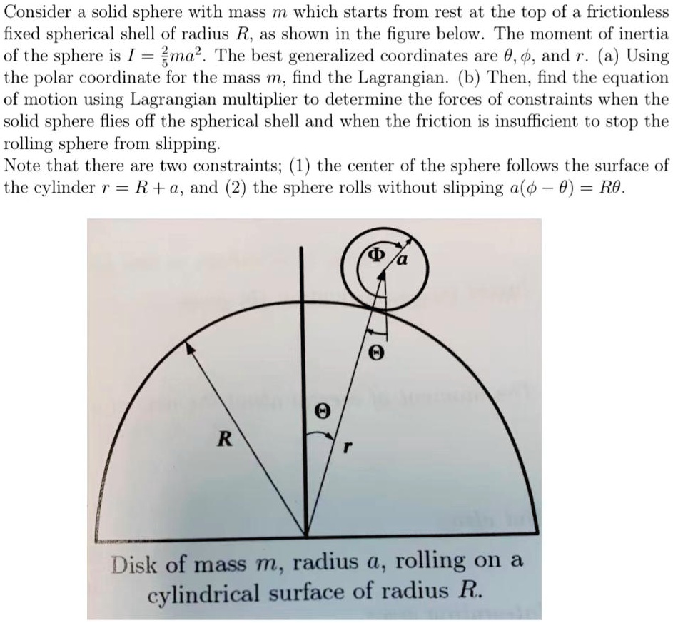 SOLVED: Consider a solid sphere with mass m which starts from rest at the top of a frictionless ...