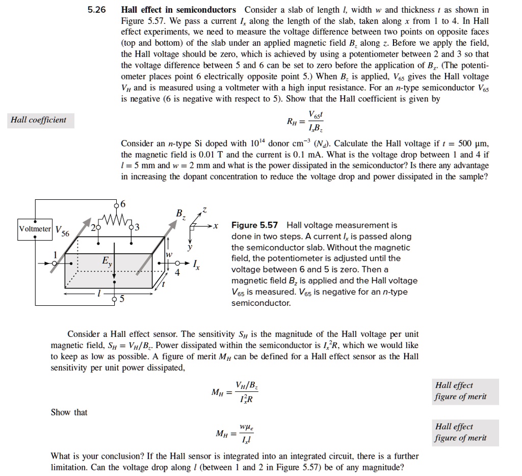 SOLVED: Hall effect in semiconductors Consider a slab of length l ...