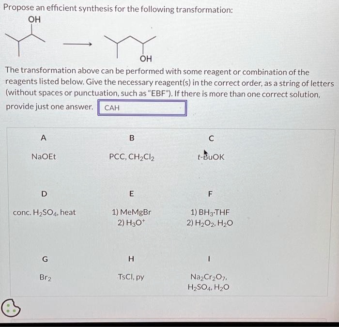 Propose an efficient synthesis for the following transformation: OH OH The transformation above ...