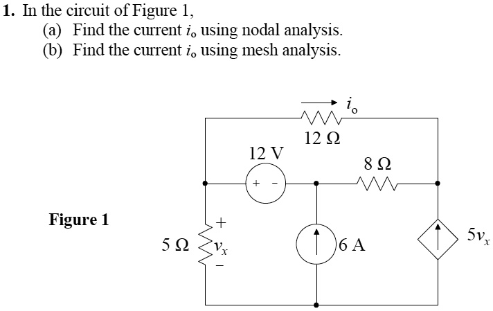 SOLVED: In the circuit of Figure 1, (a) Find the current i using nodal analysis. (b) Find the ...