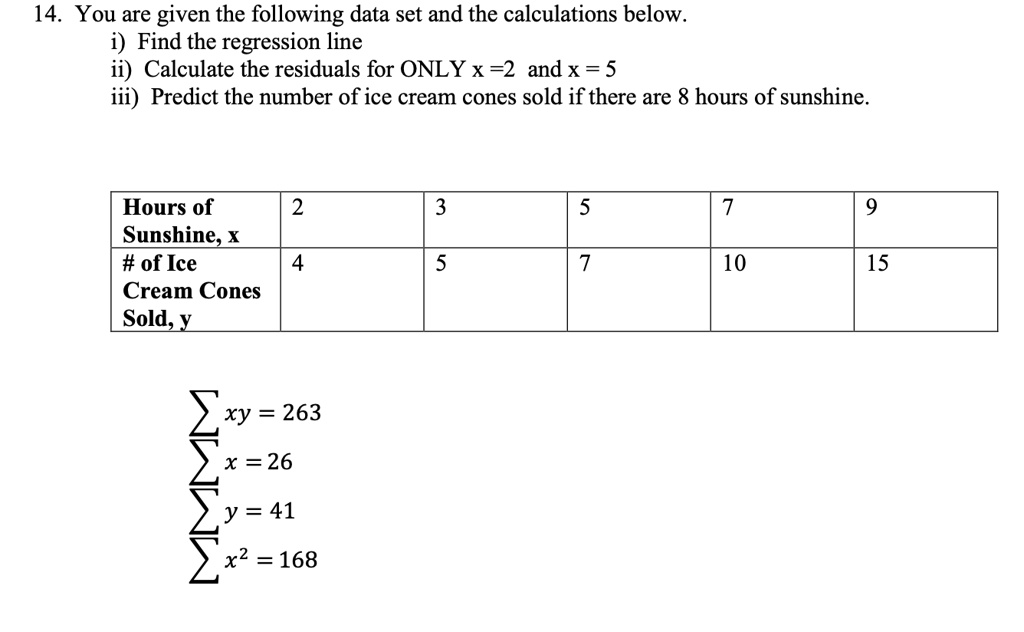 Solved 14 You Are Given The Following Data Set And The Calculations