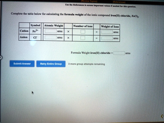 SOLVED: Complete the table below for calculating the formula weight of ...