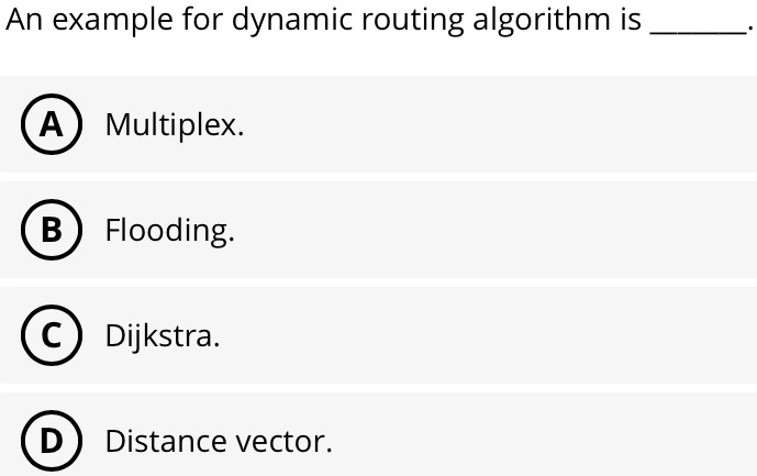 Solved An Example For Dynamic Routing Algorithm Is A Multiplex B Flooding C Dijkstra