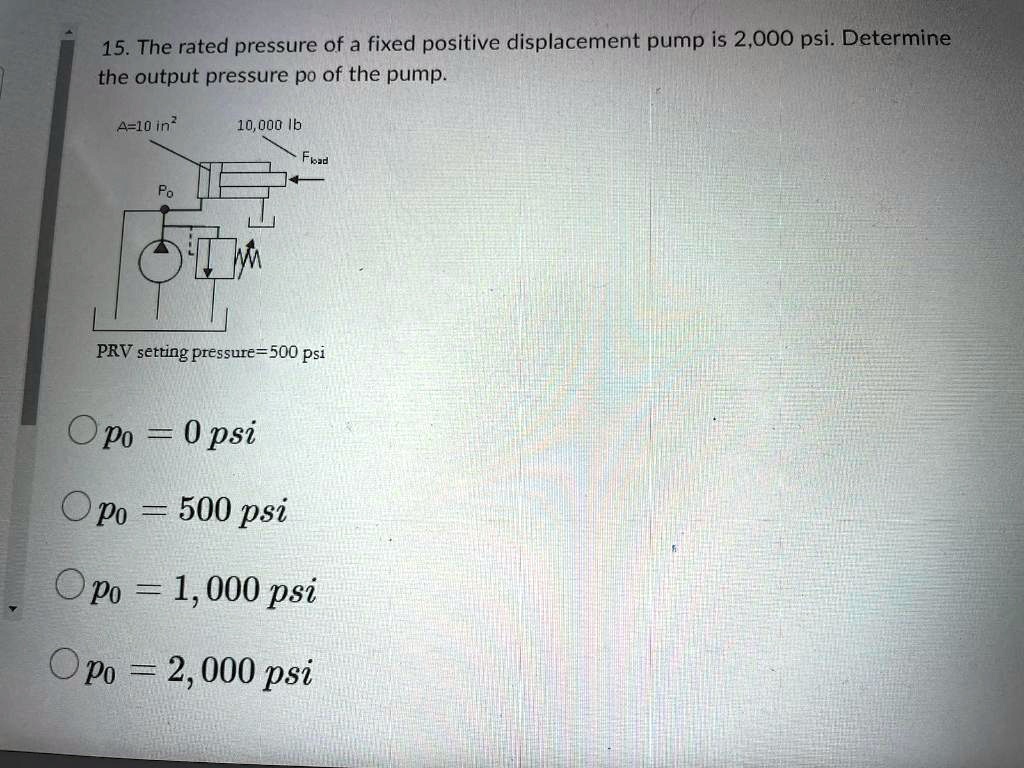 SOLVED: 15.The rated pressure of a fixed positive displacement pump is ...