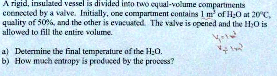 SOLVED: A rigid, insulated vessel is divided into two equal-volume compartments connected by a ...