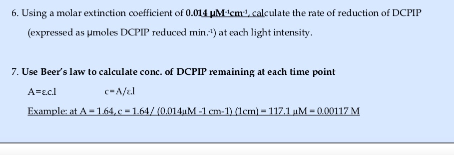 SOLVED: Using a molar extinction coefficient of 0.014 ÂµM^-1 cm^-1 ...