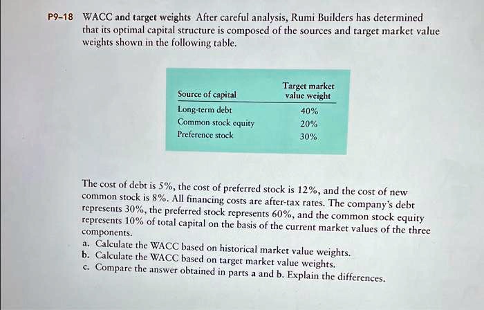 SOLVED: Text: P9-18 WACC and target weights After careful analysis ...