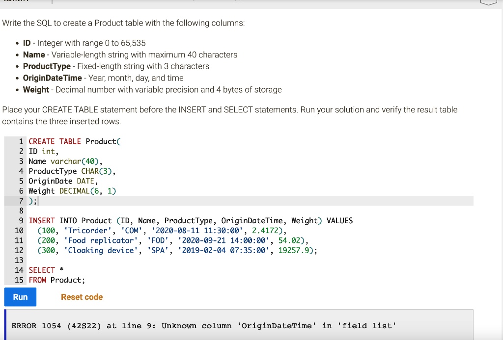 SOLVED Please Help With The Error Code Thank You Write The SQL To