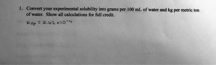 SOLVED: Convert your experimental solubility into grams per 100 mL of ...