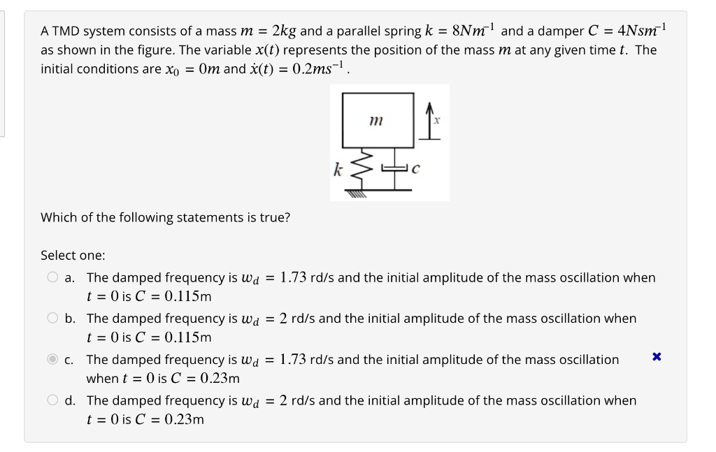 a tmd system consists of a mass m 2kg and a parallel spring k 8nm 1 and ...