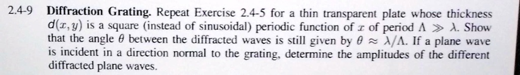 SOLVED: 2.4-9 Diffraction Grating. Repeat Exercise 2.4-5 for a thin transparent plate whose ...