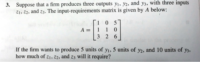 SOLVED: Suppose that a firm produces three outputs y1, y2, and y3, with three inputs z1, z2, and ...