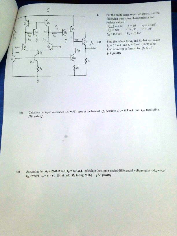 SOLVED: For the multi-stage amplifier shown, use the following transistor characteristics and ...